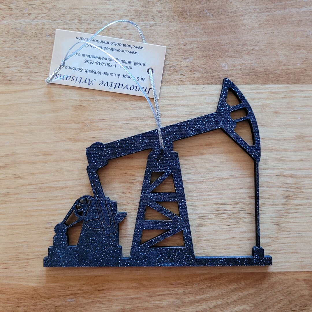 Pumpjack Ornament, Double Sided, Black Silver Colour, Engraved ...