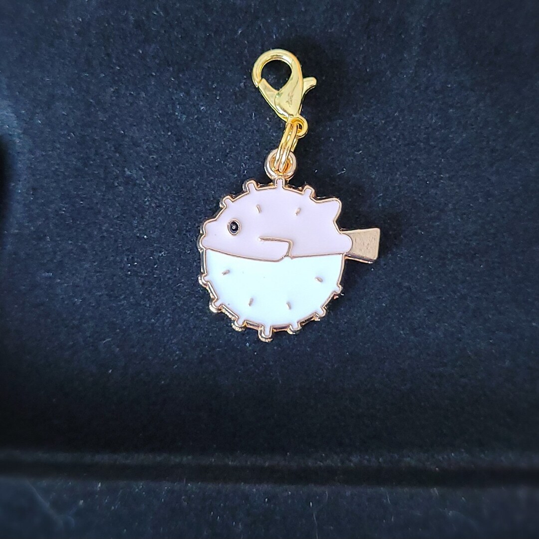 Cute Little Puffer Fish Zip Charm, Clip, Light Pink Enamel, Gold ...