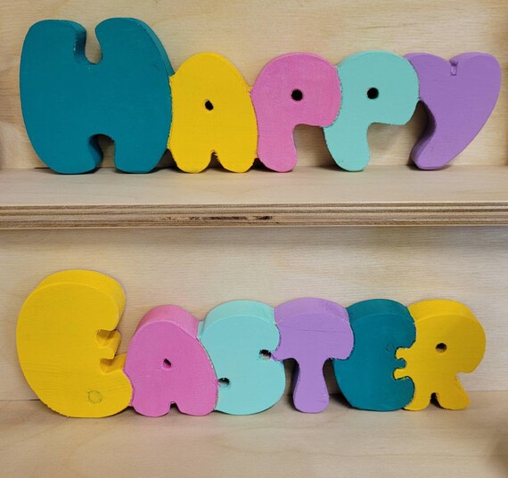 Happy Easter Block Mantle Sign Decoration Available Finished - Etsy