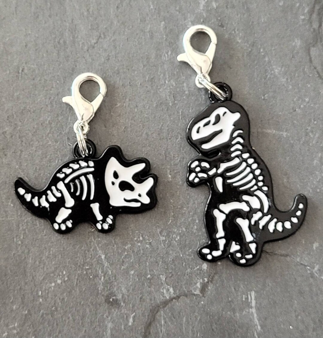 Fossil Dinosaur Skeleton Zipper Pull, Black and White Metal Zip Charm ...