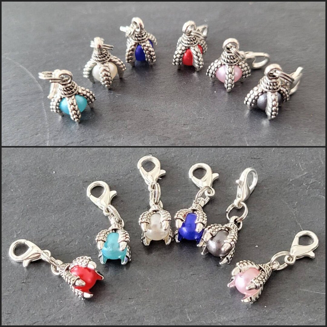 Dragon Talon, Choice of Colour of Artificial Pearl, Zip Charm, Silver ...