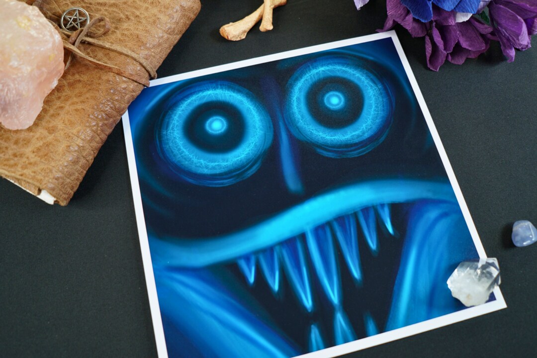 Creepy Blue Face Art Print Spooky Face Electric Blue Ghost - Etsy