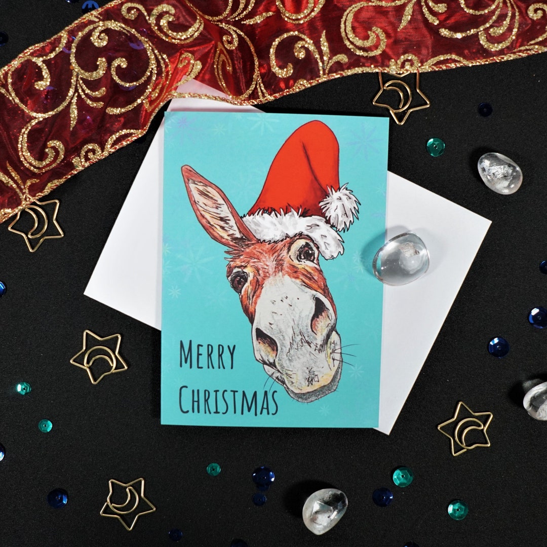 Dylan Donkey Christmas Card - Festive Animal Greeting - Etsy