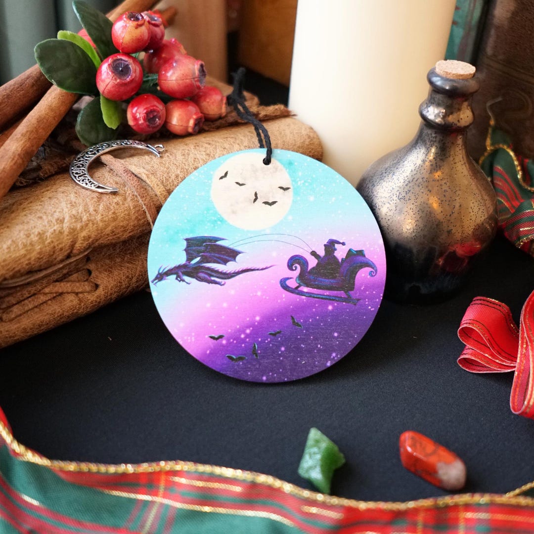 Dragon Christmas Decoration - Dragon Pulling Santa's Sleigh - Wooden ...