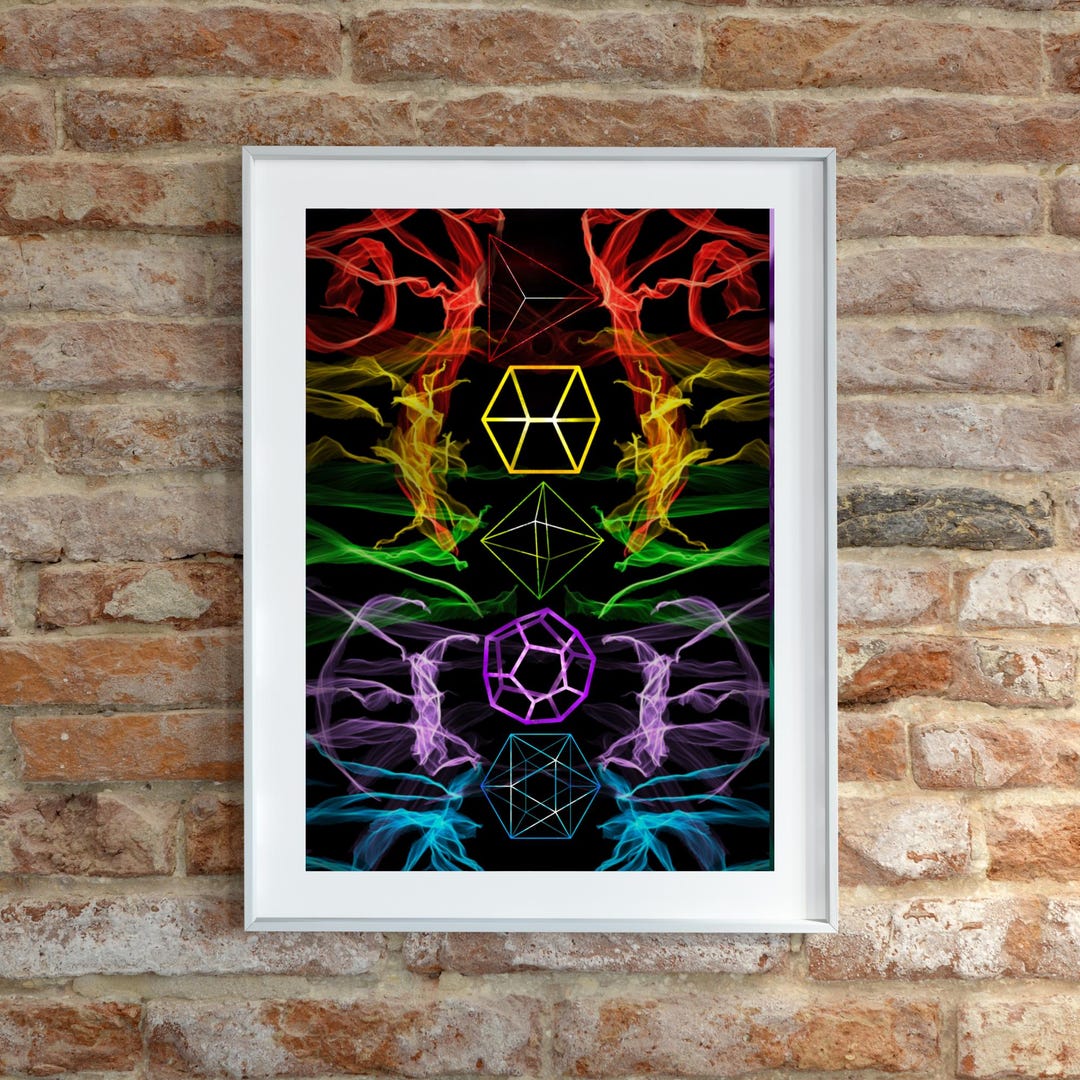 Platonic Solids Art Print - Black and Rainbow Colours - A5 - Etsy