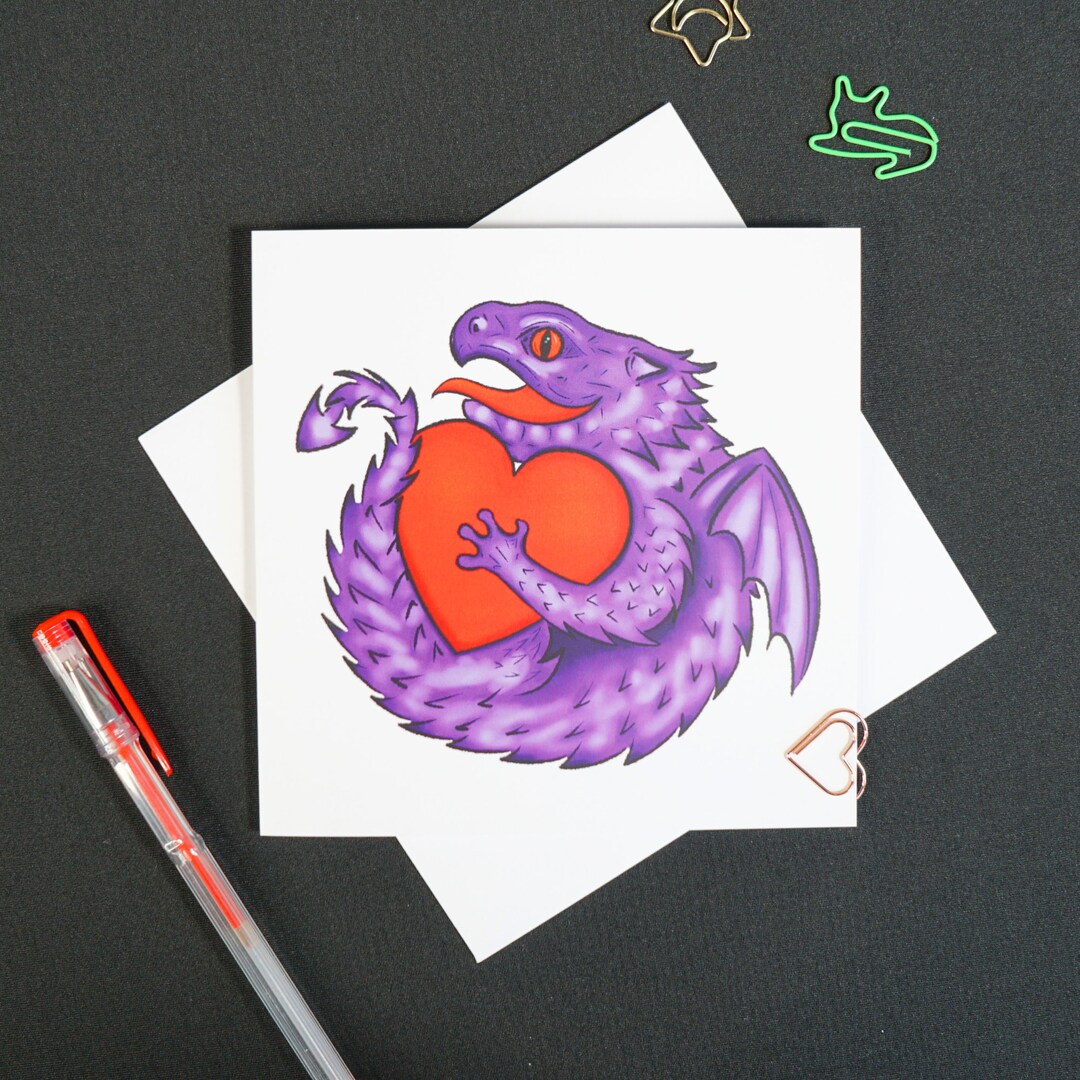 Baby Dragon Card - Dragon and Heart - Three Colours - Individual or ...