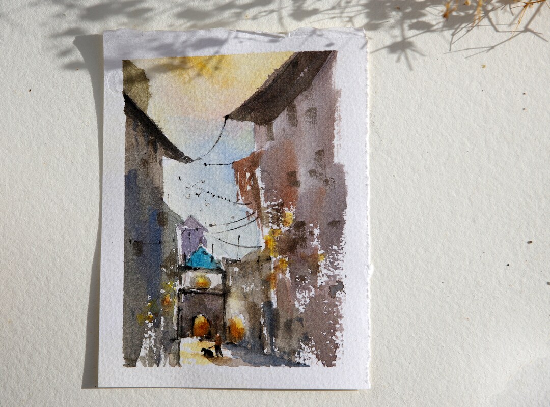 Hanoi Vietnam Small Cityscape Original Watercolor Painting, Valentines ...