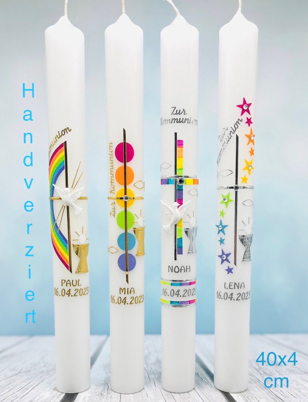 Communion Candle for Girls and Boys / Motif Cross / Chalice / Rainbow ...
