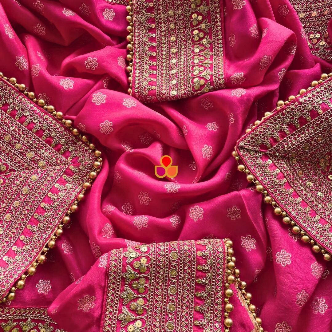 Bridal Ada Pink Floral Embroidered Silk Dupatta Double Second Dupatta ...