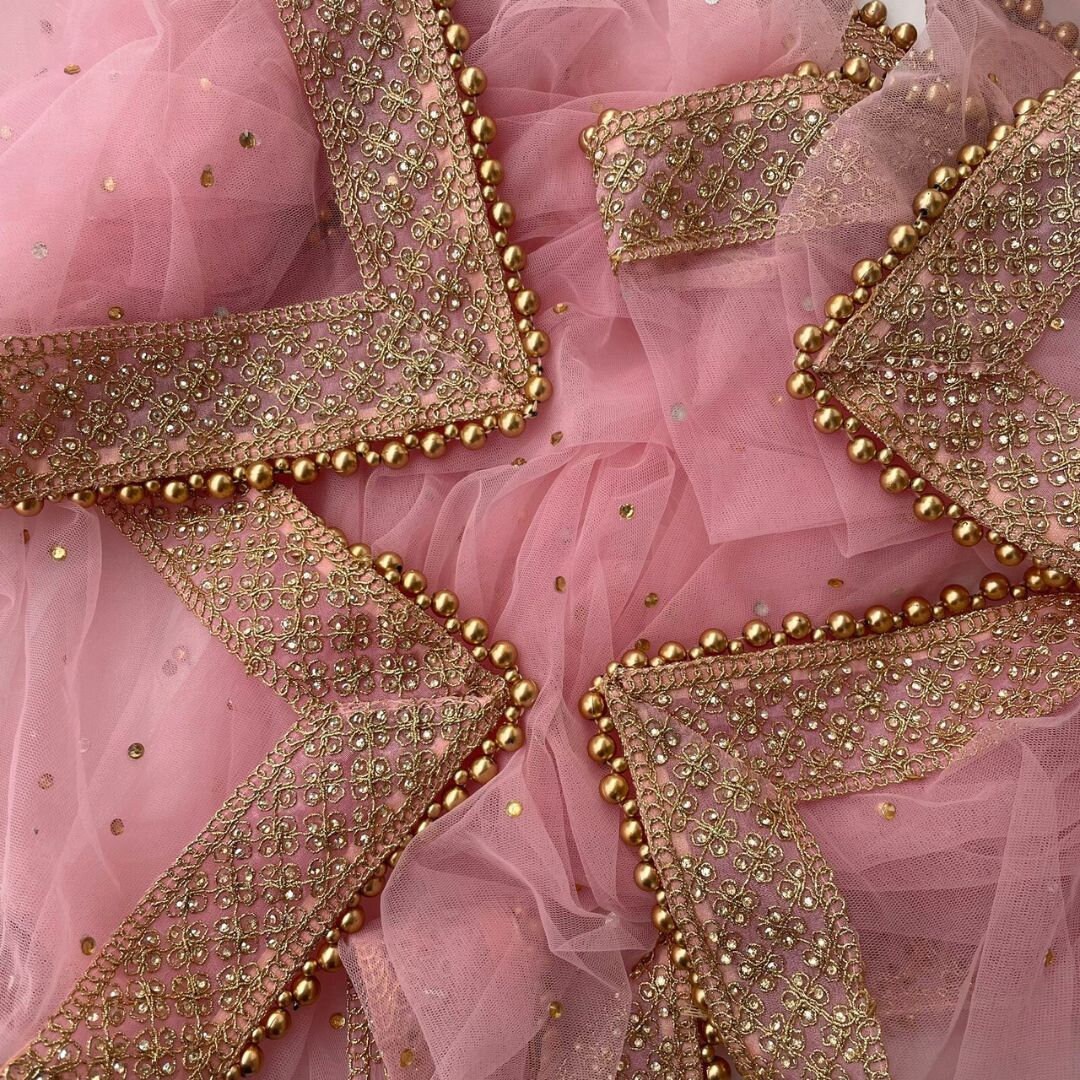 Bridal Pink Jewel Embroidered Stone Net Dupatta - Etsy