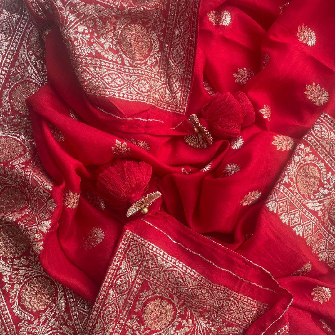 Ruby Red Banarasi Silk Dupatta - Etsy