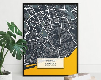 Lisbon Map - City Street Map of Lisbon, Portugal - Art Print Watercolor ...