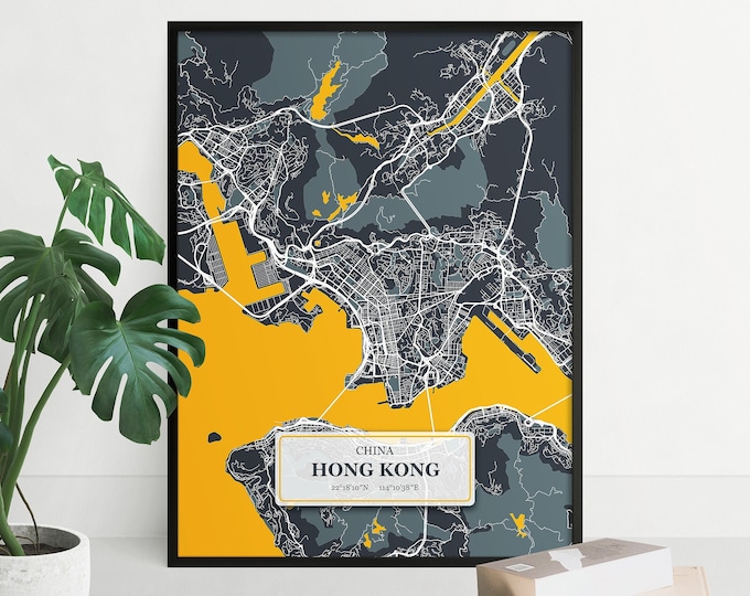 Hong Kong Map Print - Full Color Map Poster - Etsy Hong Kong