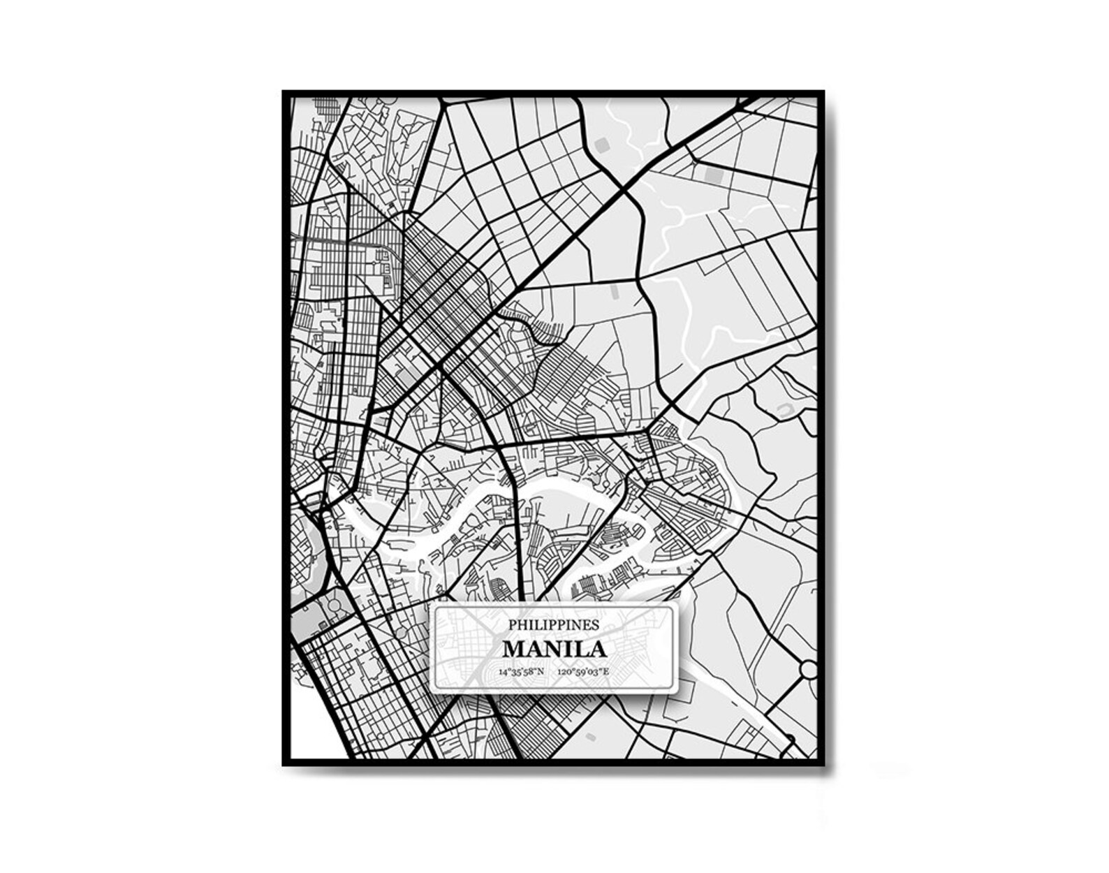 Manila Street Maps, Set of 3 Prints, Triptych, Manila Set, Street Map ...