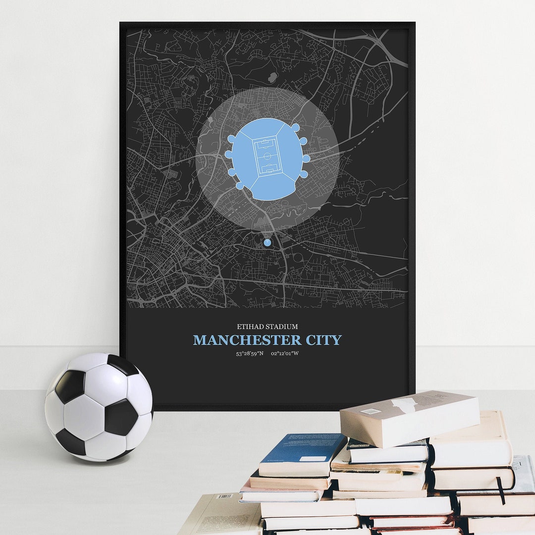 Stadium Map Print, Manchester Wall Art Poster, Street Map, Football ...