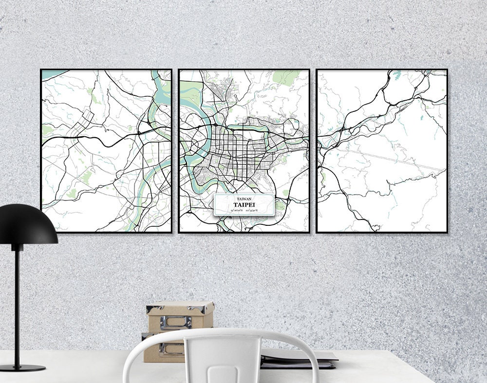 Tríptico de Mapa de la calle Taipei, Set Of Prints, Home Décor, Poster ...