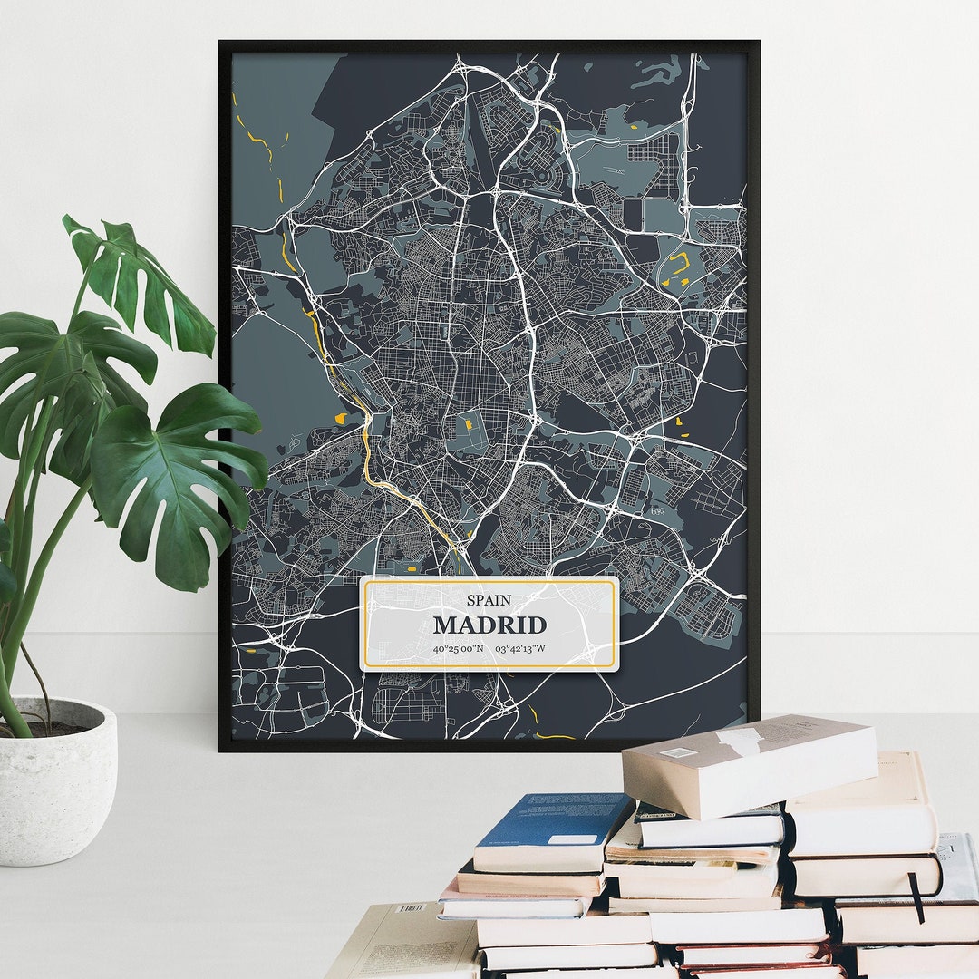Madrid Map Print Wall Art Poster Madrid Spain City Maps Artwork Spain ...