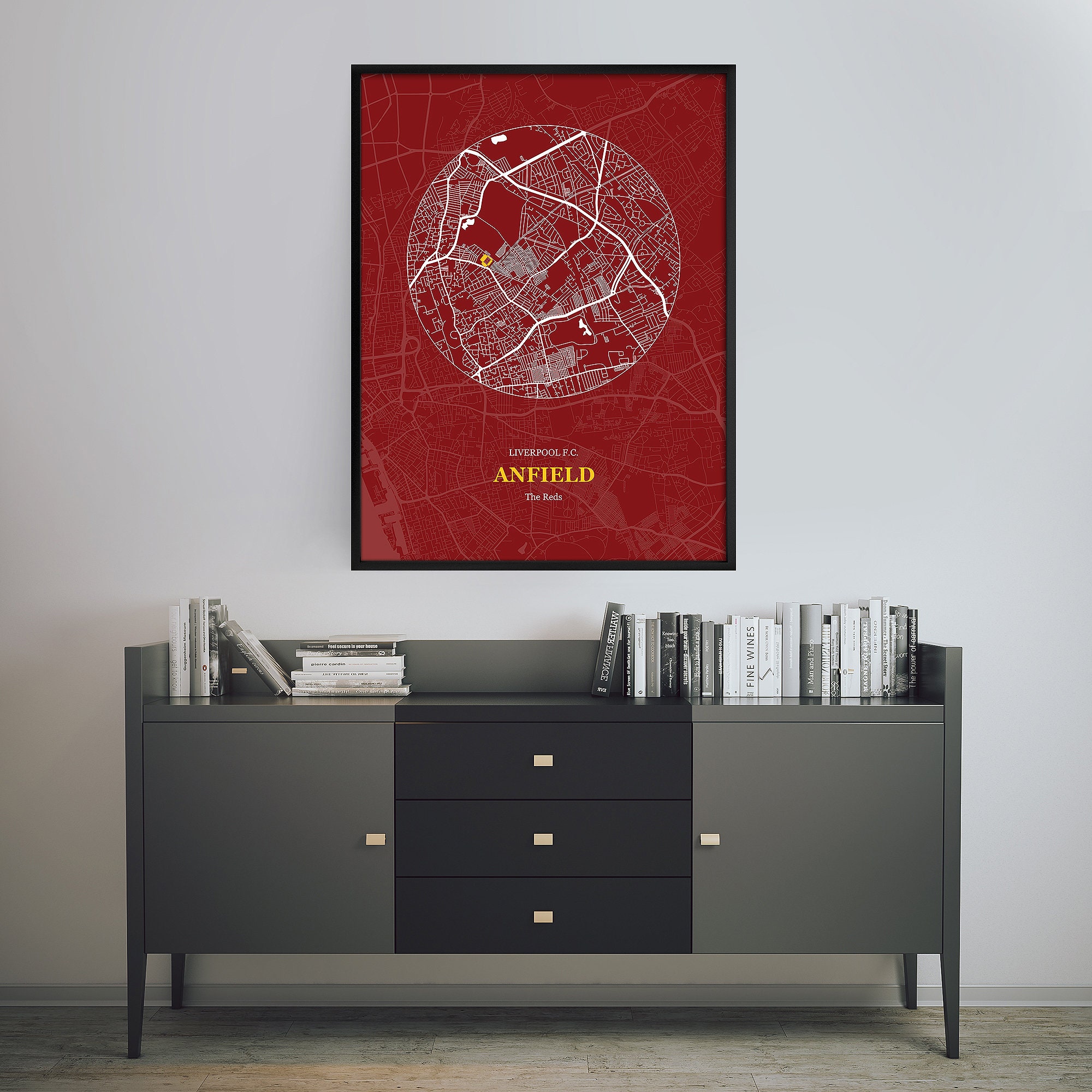 Anfield Red, Stadium Map Print, Liverpool Street Map, Football Stadium ...