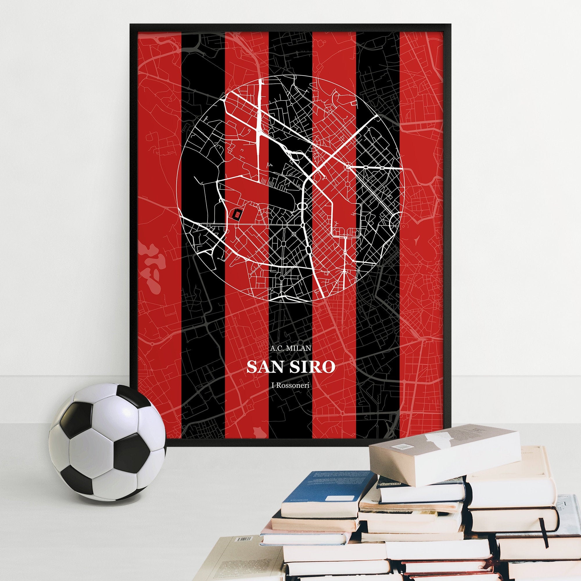 San Siro Stadium, Stadium Map Print, AC Milan Street Map, Football ...