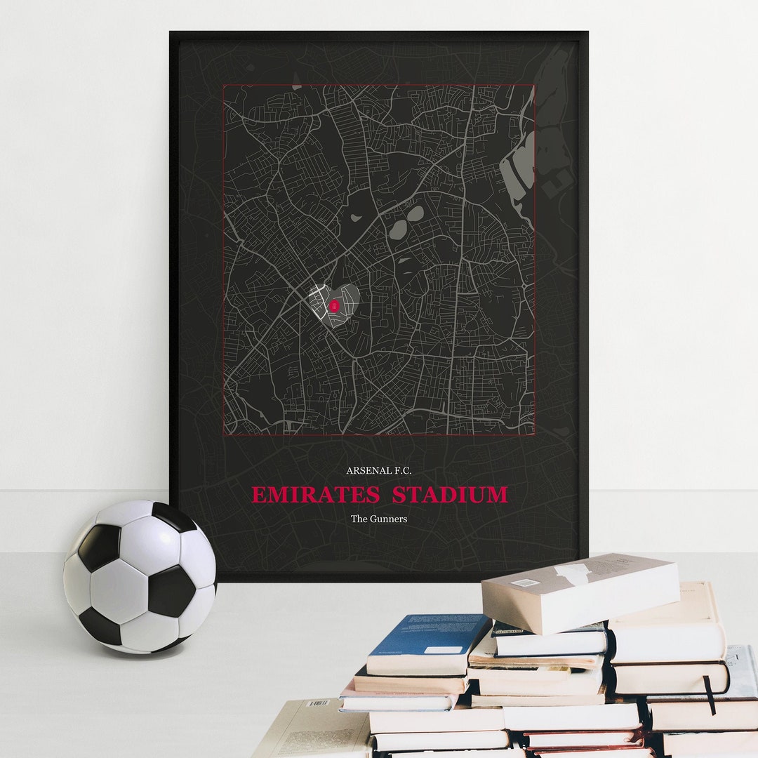Emirates Stadium Stadium Map Print, London Wall Art Poster, Street Map ...