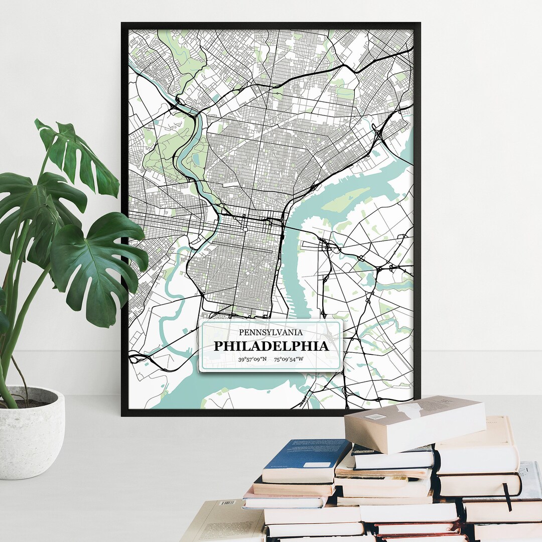 Philadelphia Wall Art, Street Map Wall Decor, Home Decor, Blue Print ...