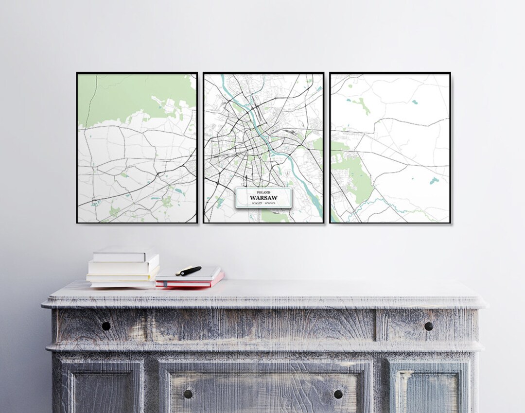 Tríptico de Mapa de Varsovia, Set De Grabados, Tríptico, Decoración Del ...
