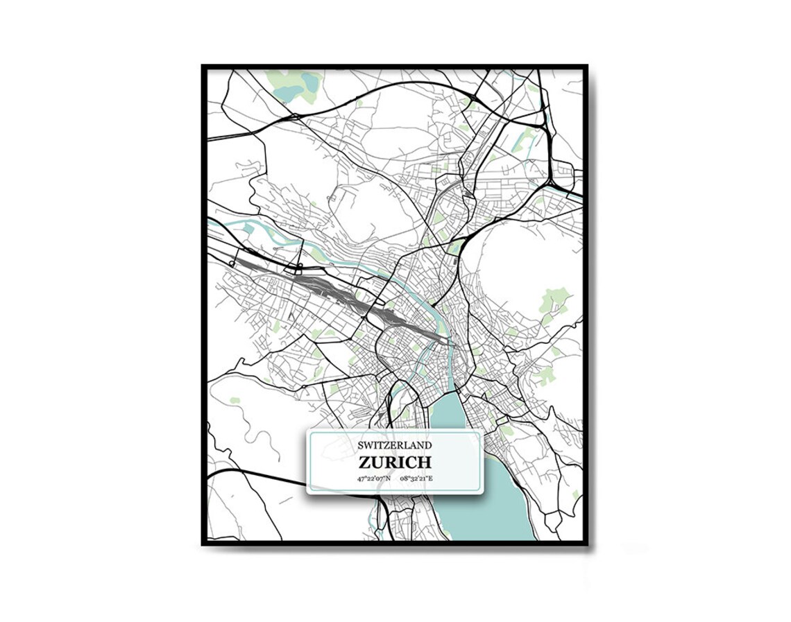 Zurich Street Map Тriptych, Set of Prints, Home Decor, Blue Map Print ...