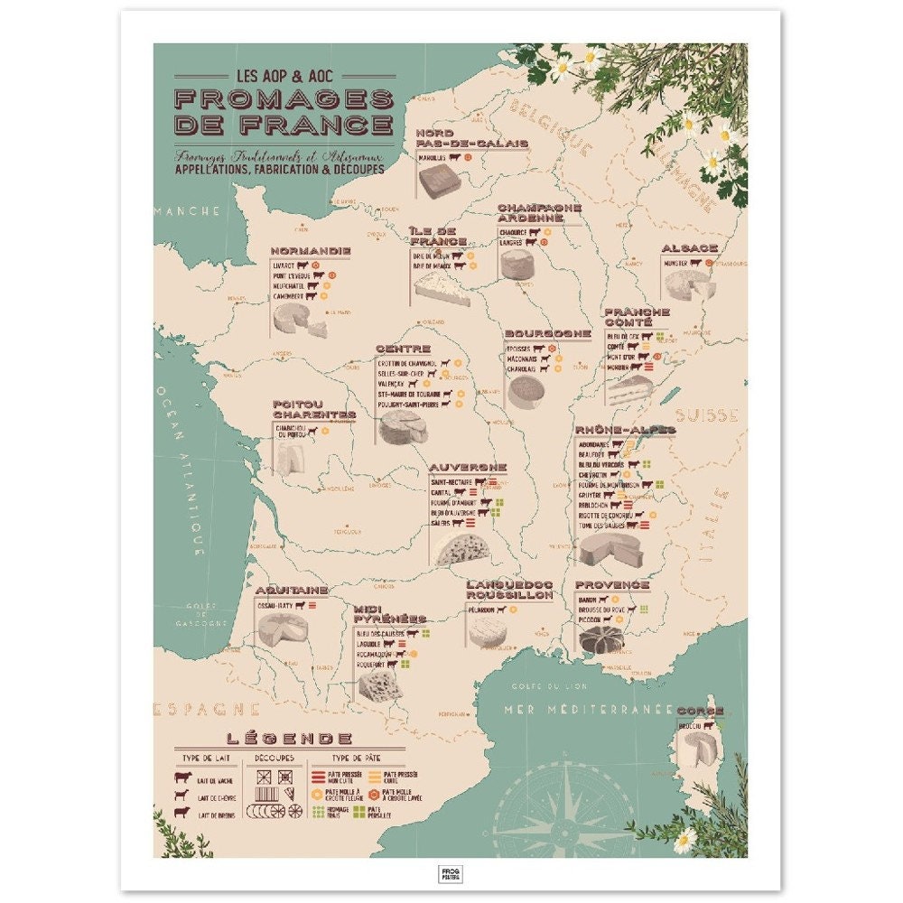 French Cheese Map the 50 Best French Cheeses FR - Etsy