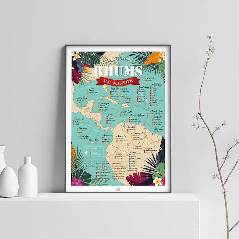 Rum poster : Rum Map of the 100 Best Rums in the World FR - Etsy México