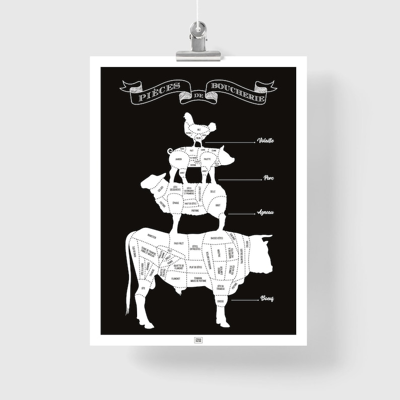Butcher Cuts of Meat Poster : Beef Cuts, Lamb, Pork and Poultry (FR ...