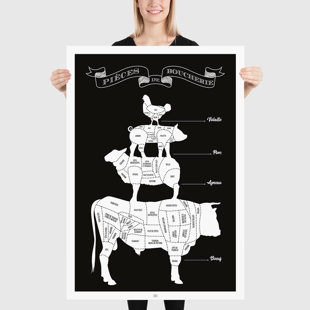Butcher Cuts of Meat Poster : Beef Cuts, Lamb, Pork and Poultry (FR) - Etsy