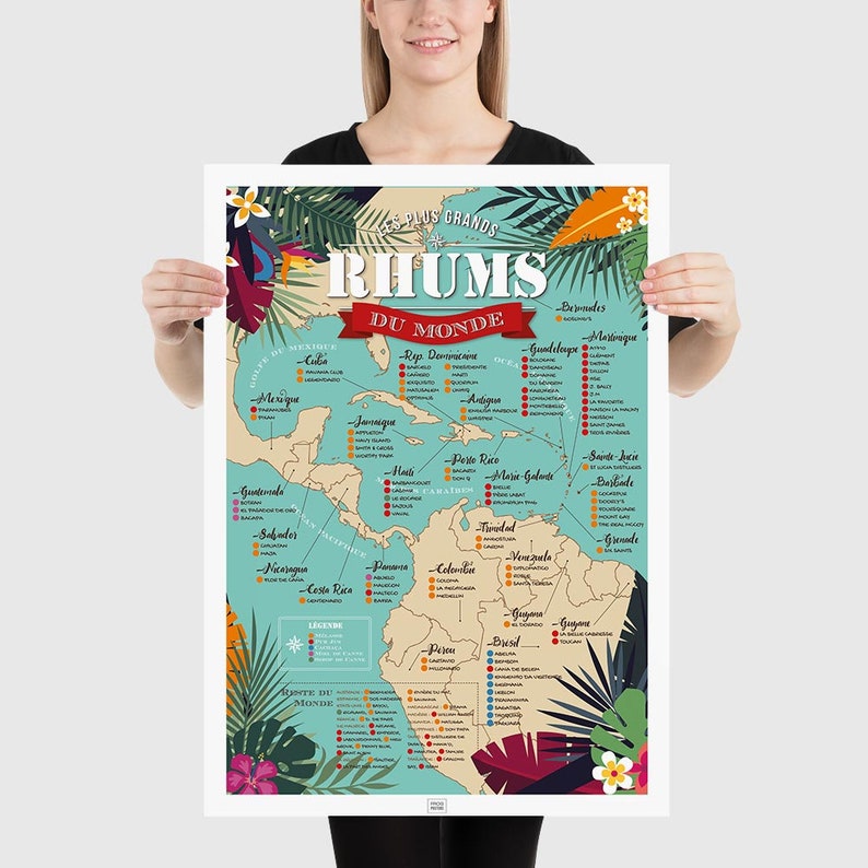 Rum poster : Rum Map of the 100 Best Rums in the World FR - Etsy México