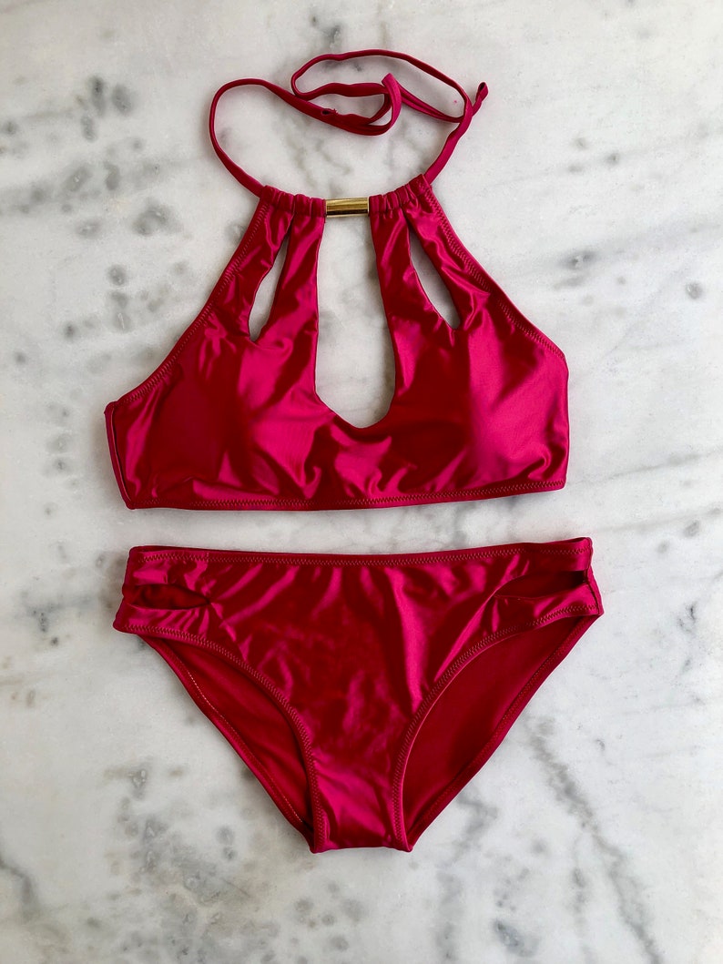 High-neck Bikini Bikini Triangle Set Striped Bikini Top - Etsy