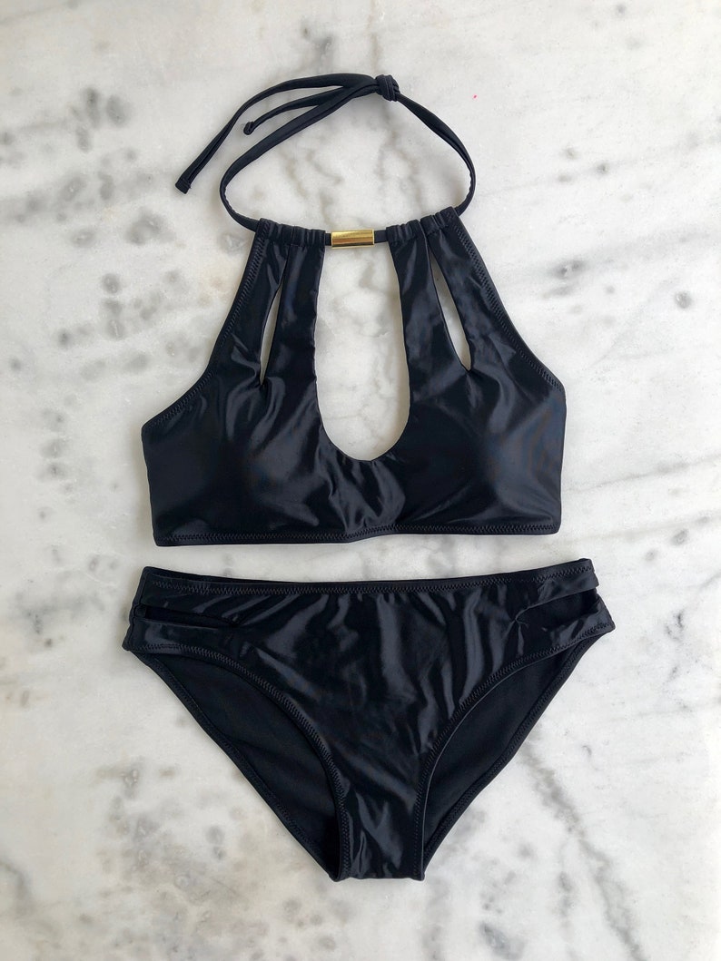 High-neck Bikini Bikini Triangle Set Striped Bikini Top - Etsy