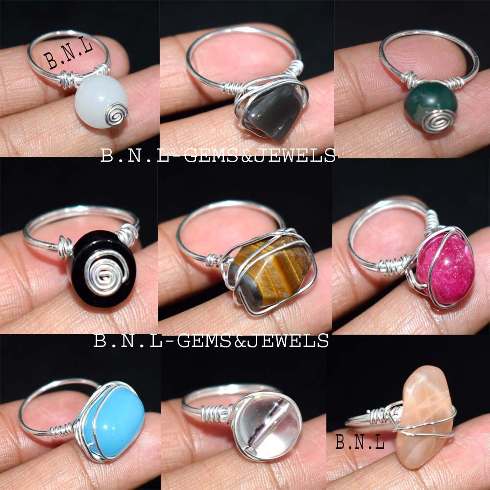 Dainty Gemstone Wire Wrapped Ring Mix Gemstone Rings Brass | Etsy