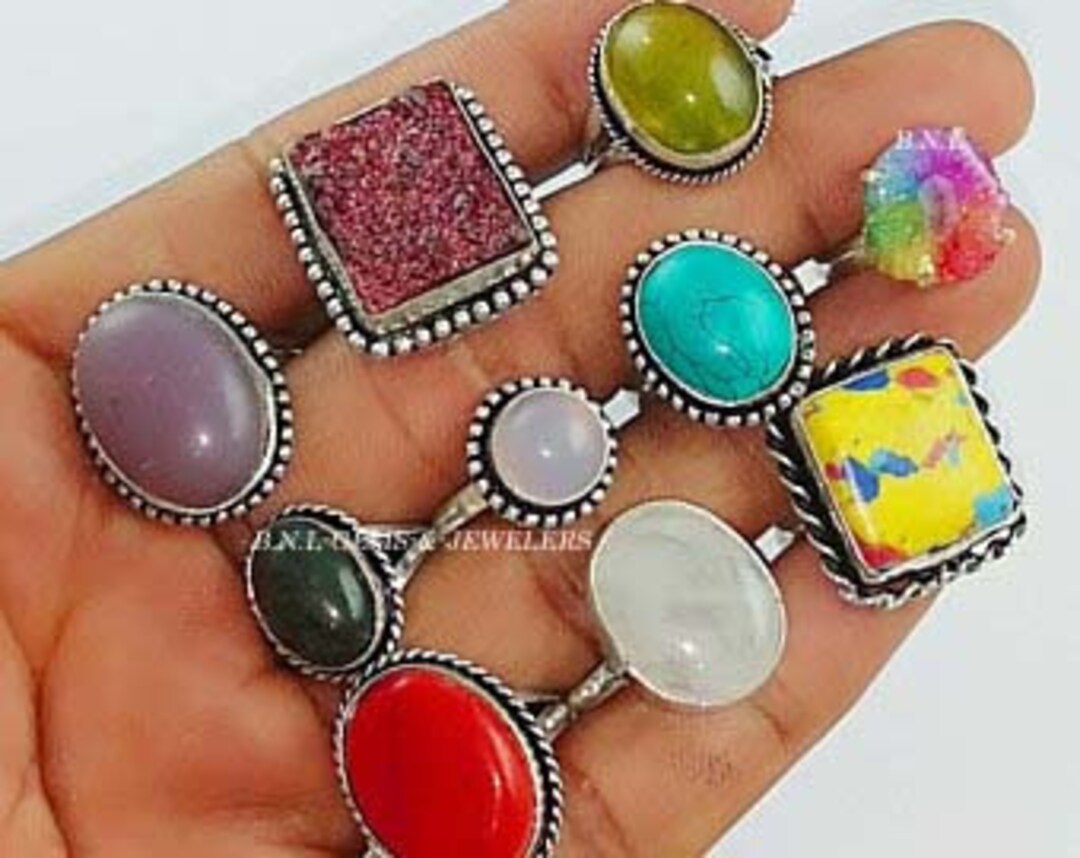 Wholesale Lot Multi Gemstone Ring, Multi Color Ring, Silver Plated Ring ...