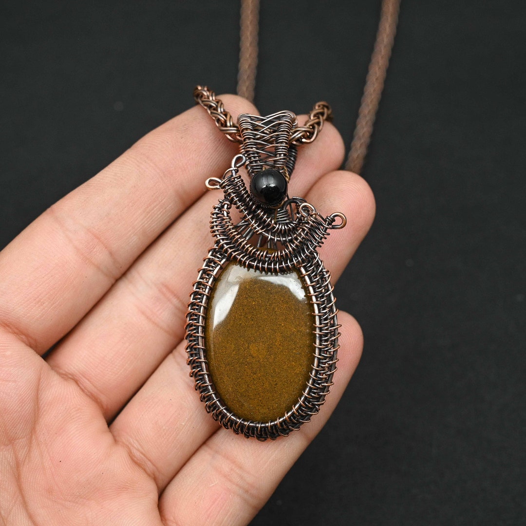 Agate Gemstone Pendant Copper Wire Wrapped Pendant, Necklace With ...