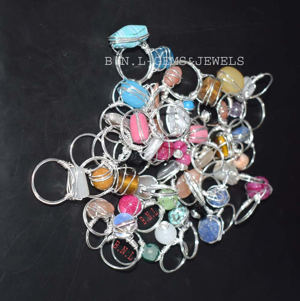 Dainty Gemstone Wire Wrapped Ring Mix Gemstone Rings Brass | Etsy