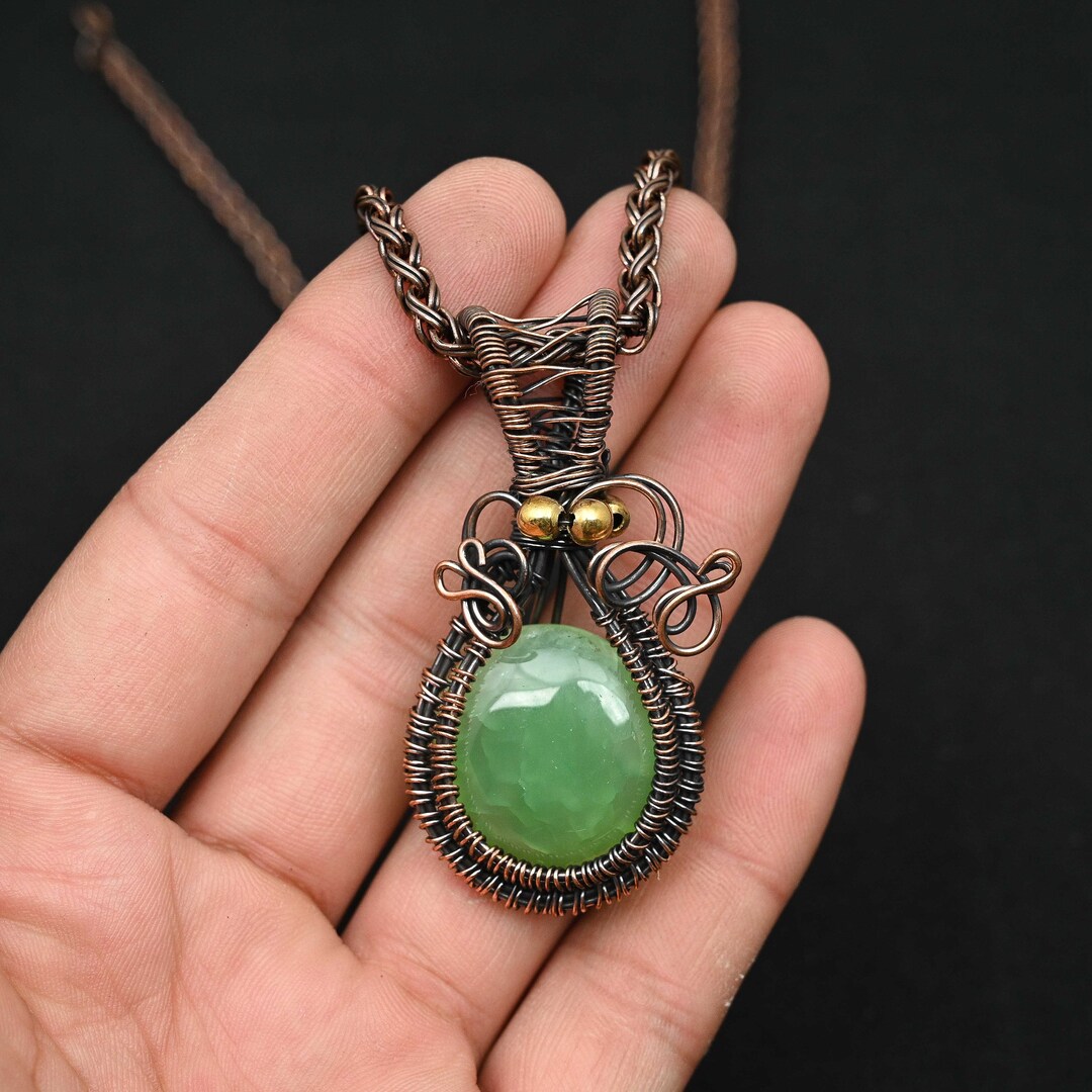 Green Aventurine Pendant Copper Wire Wrapped Pendant Copper Jewelry ...