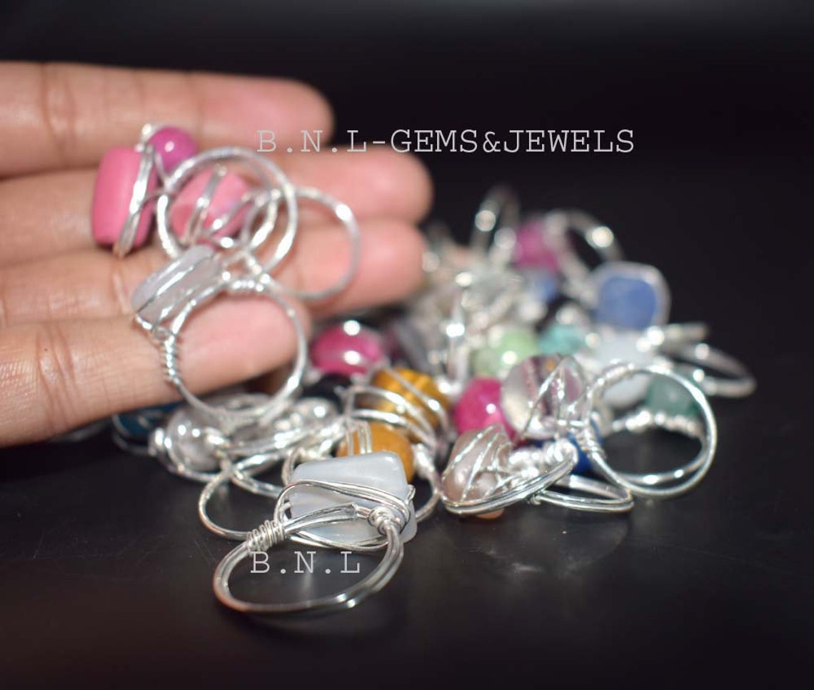 Dainty Gemstone Wire Wrapped Ring Mix Gemstone Rings Brass | Etsy