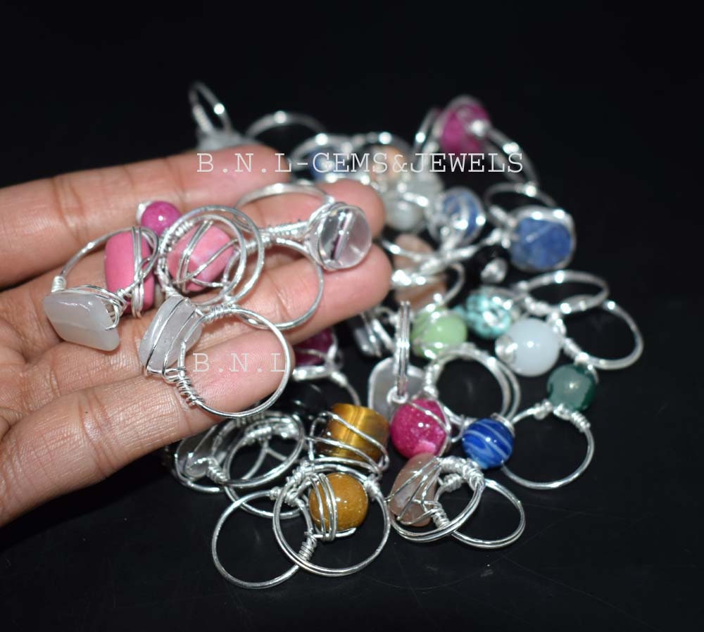 Dainty Gemstone Wire Wrapped Ring Mix Gemstone Rings Brass | Etsy