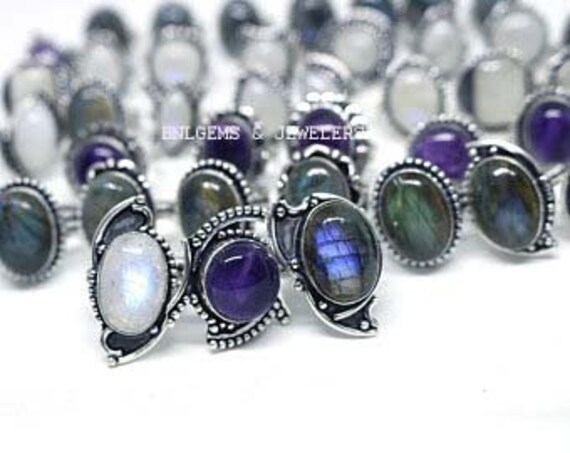 MULTI COLOR Labradorite /Mix Rings Silver Plated Brass Gold | Etsy