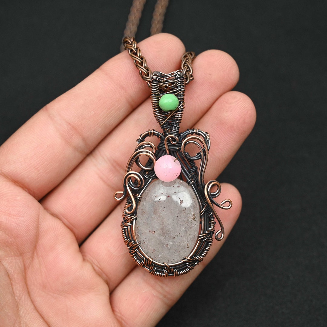 Rose Quartz Copper Pendant Coper Wire Wrapped Gemstone Copper Moonstone ...