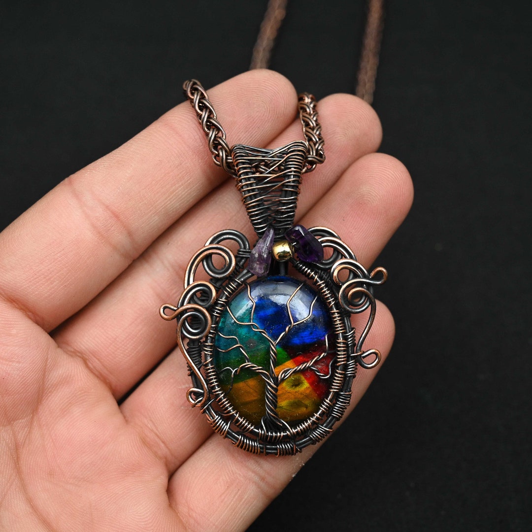 Rainbow Druzy Pendant Copper Wire Wrapped Pendant Copper Jewelry ...