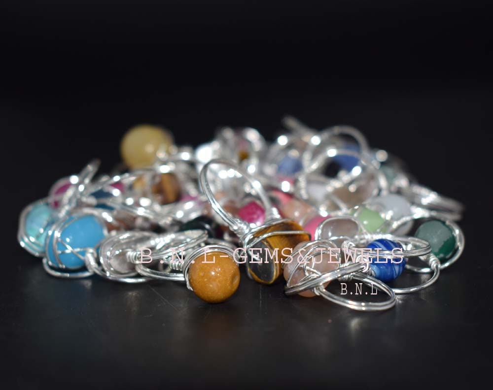 Dainty Gemstone Wire Wrapped Ring Mix Gemstone Rings Brass | Etsy