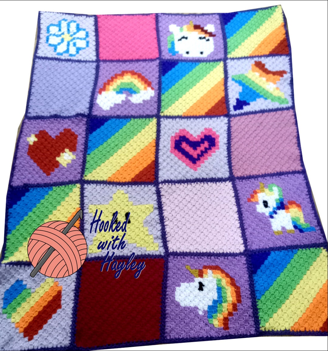 Unicorn Rainbow Squares C2C Blanket Pattern - Etsy