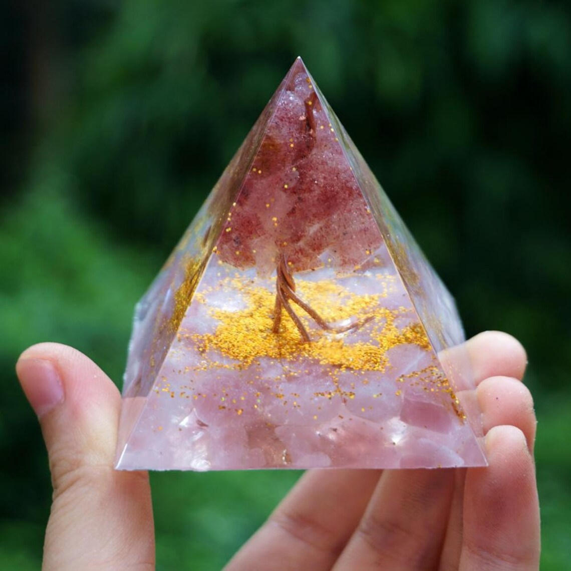 Rose Quartz Pyramid Tree of Life Flower Orgonite-healing - Etsy