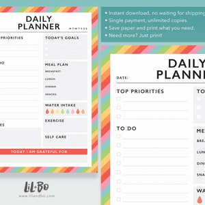 Rainbow Daily Planner Printable Planner to Do List Planner | Etsy