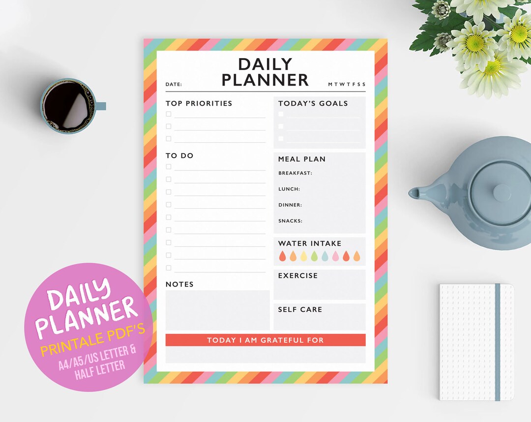 Rainbow Daily Planner, Printable Planner, to Do List, Planner Inserts ...