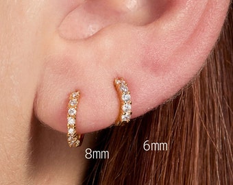 Tiny CZ Flower Huggie Hoop, 6mm Hoop, Tragus Hoop, Rook Hoop, Forward ...